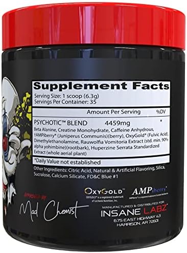Insane Labz Psychotic - Pre Workout Powder - 35 Servings - Blue Raspbe ...