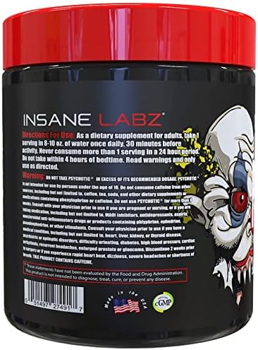 Insane Labz Psychotic - Pre Workout Powder - 35 Servings - Blue Raspbe ...