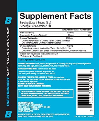Beast Sports Creature Creatine Powder, Unflavored 60 Servings – Prime ...